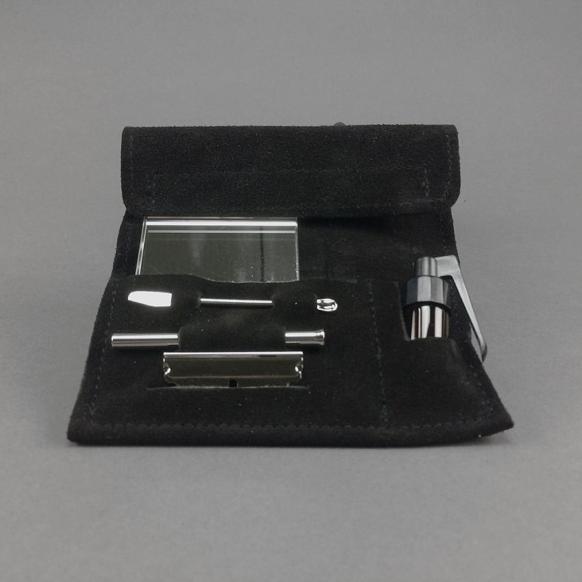 Black Snuff Kit with Mirror | Portable Powder Travel Case 6.8×12cm